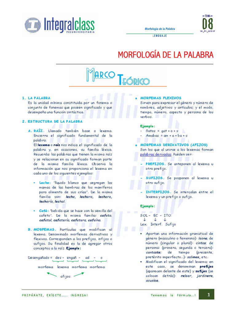 Lección 08 - Morfología de La Palabra | PDF | Palabra | Morfología