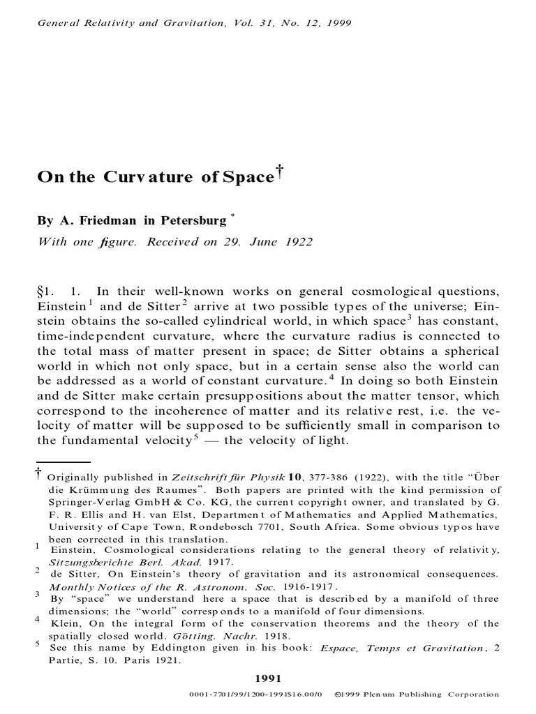 Friedman 1922 | PDF | Curvature | Trigonometric Functions