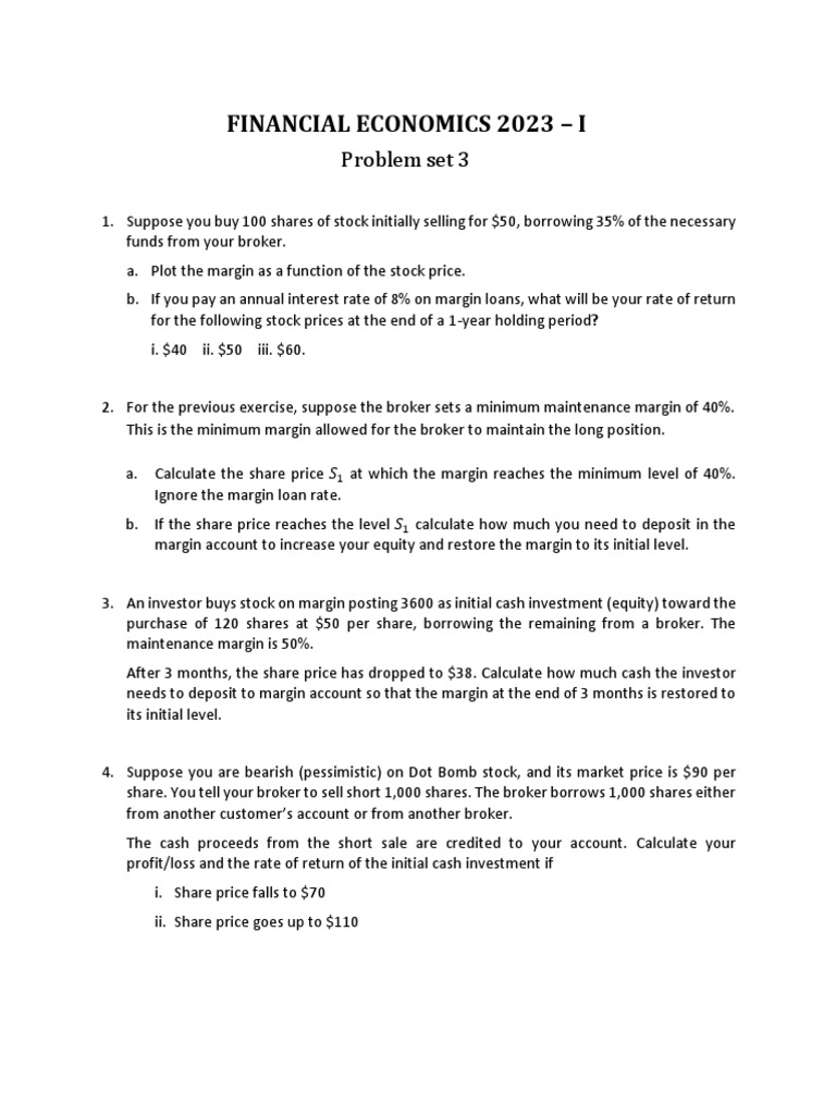 FE - 2023 Problem Set 3 | PDF | Margin (Finance) | Stocks