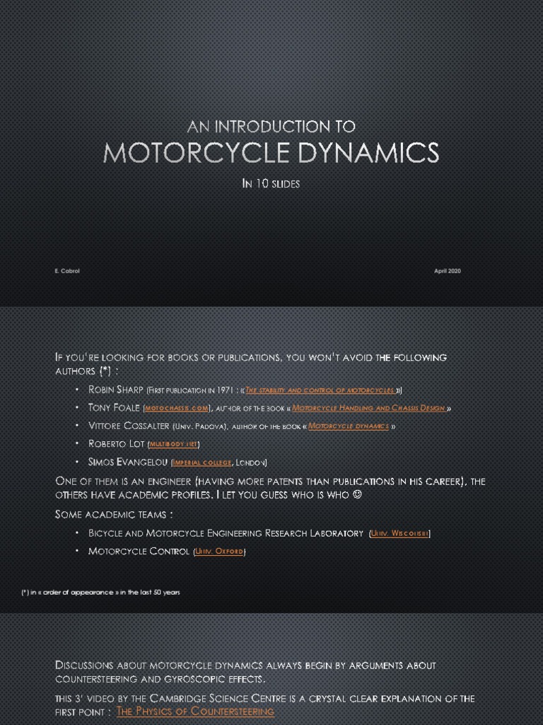 Motorcycle Dynamics in 10 Slides | PDF