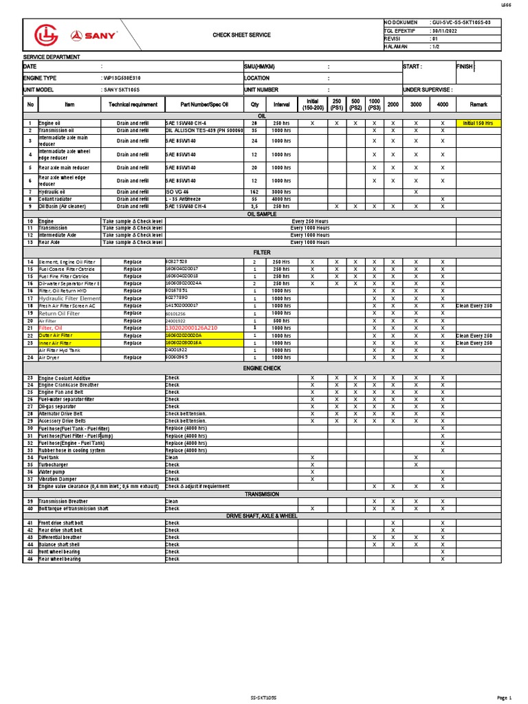 Sheet Service - SANY SKT105S | PDF | Axle | Steering