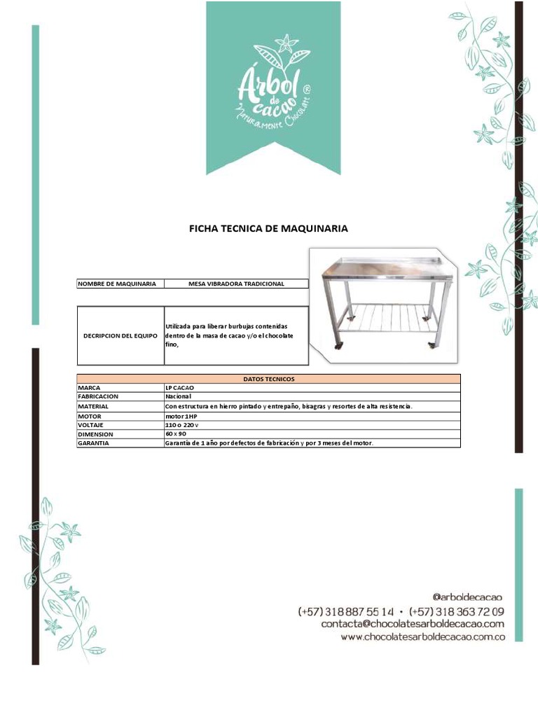 Ficha Tecnica Mesa Vibradora Tradicional | PDF