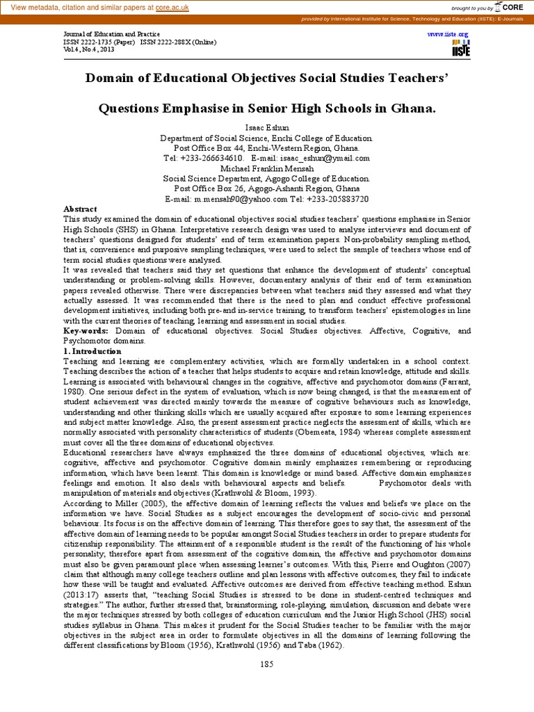 Domains in Social Studies Lesson Plan | PDF | Learning | Educational ...