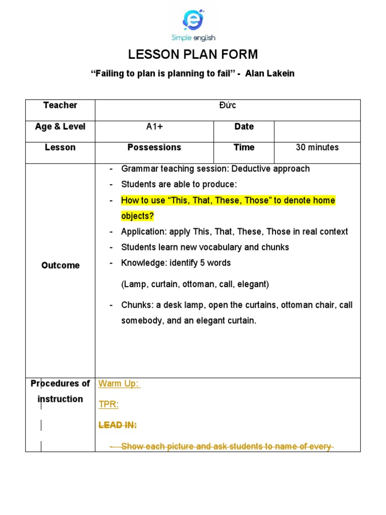 SE Lesson Plan Form | PDF | Cognitive Science | Teaching