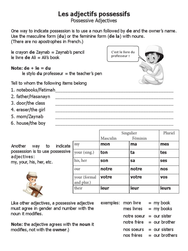 French Possessive Adjectives Guide | PDF | Grammatical Gender | Semantics