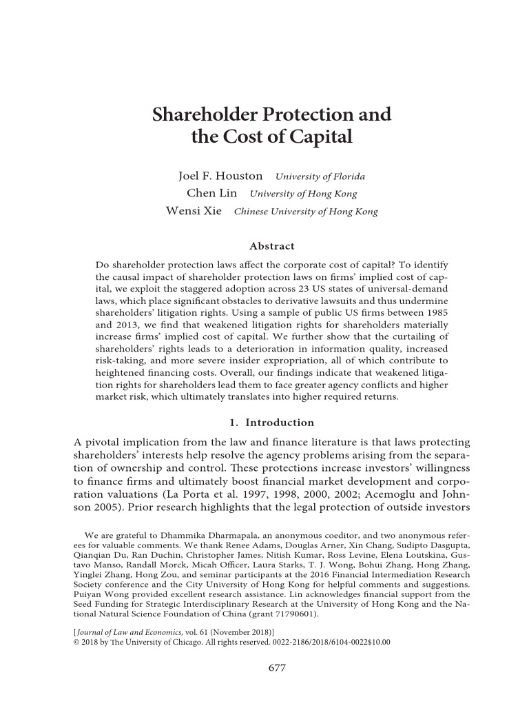 Shareholder Protection and The Cost of Capital | PDF | Lawsuit ...