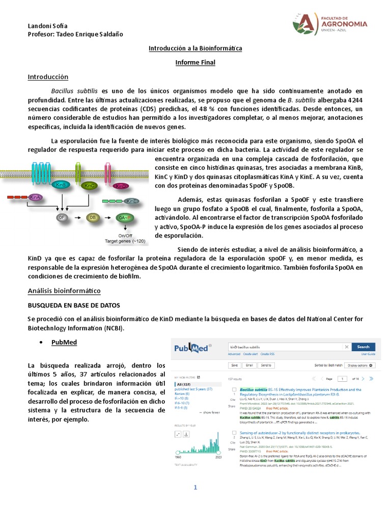 Análisis Bioinformático de KinD | PDF | Bioinformática | Proteínas