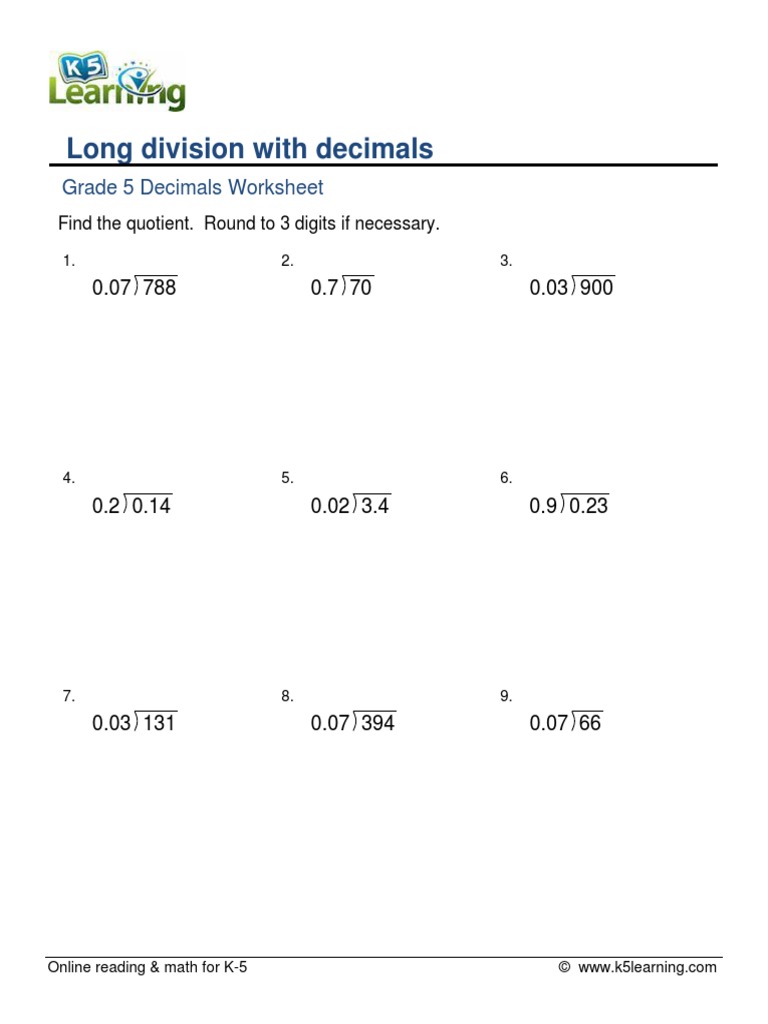 Grade 5 Long Division with Decimals | PDF