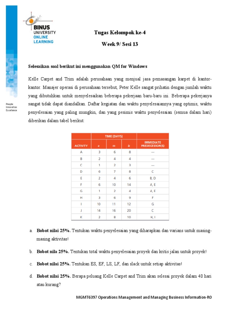 Tugas Kelompok Ke-4 Week 9/ Sesi 13: Selesaikan Soal Berikut Ini Menggunakan QM For Windows ...
