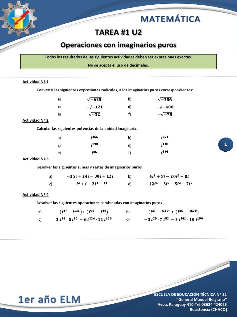 U2 Tarea MAT 1º ELM 2022 | PDF