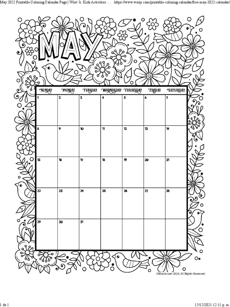 May 2022 Printable Coloring Calendar Page Woo! Jr. Kids Activities ...