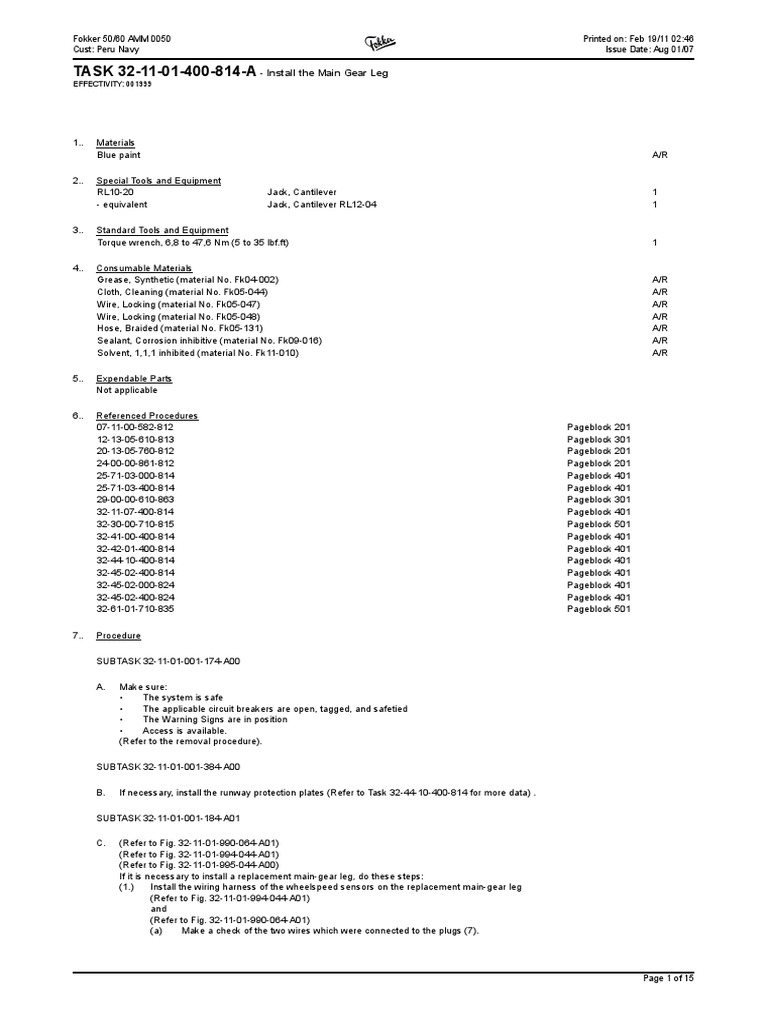 ASK 32-11-01-400-814-A - Install The Main Gear Leg | PDF | Manufactured ...