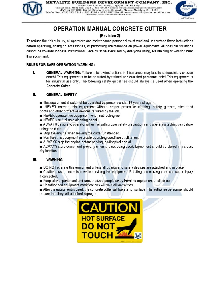 Concrete Cutter Operation Manual | PDF | Throttle | Valve