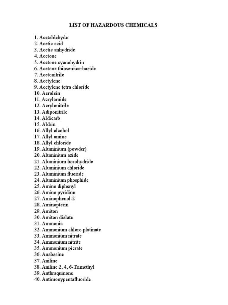 Comprehensive Hazardous Chemicals List | PDF