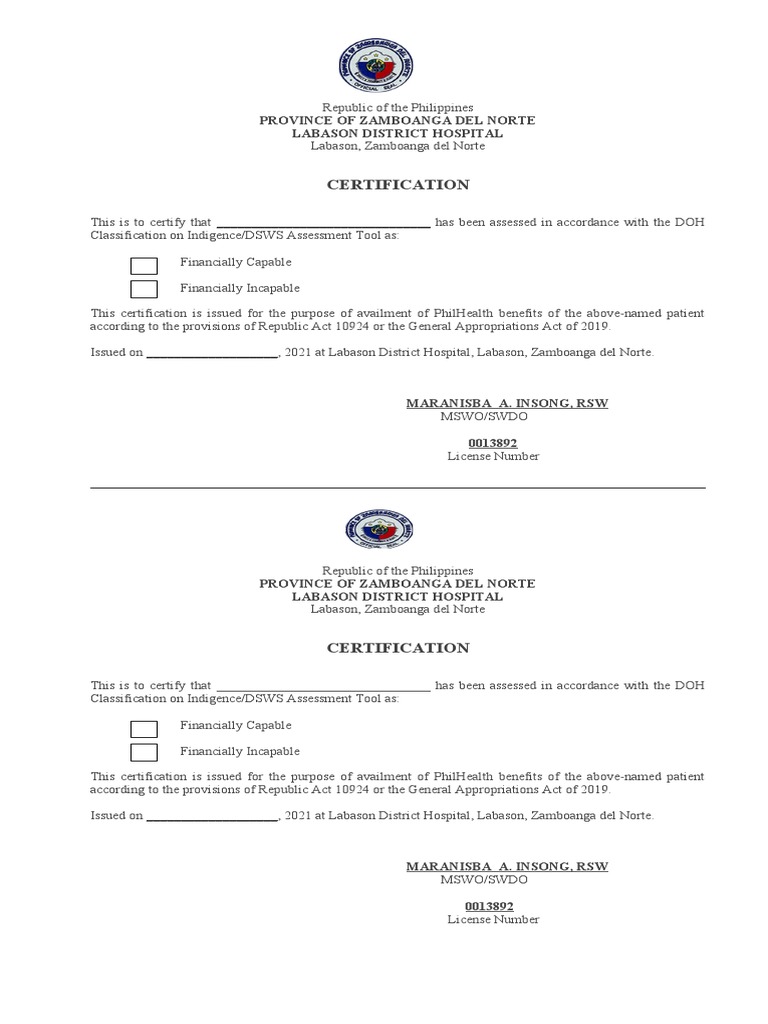 POS Certificate (Marnie - Labason) SHORT - For Merge | PDF