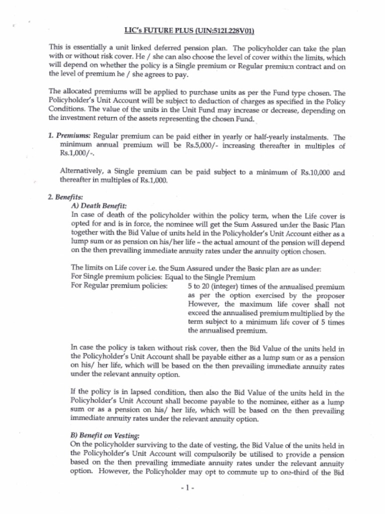 LIC S Future Plus - 512L228V01 | PDF
