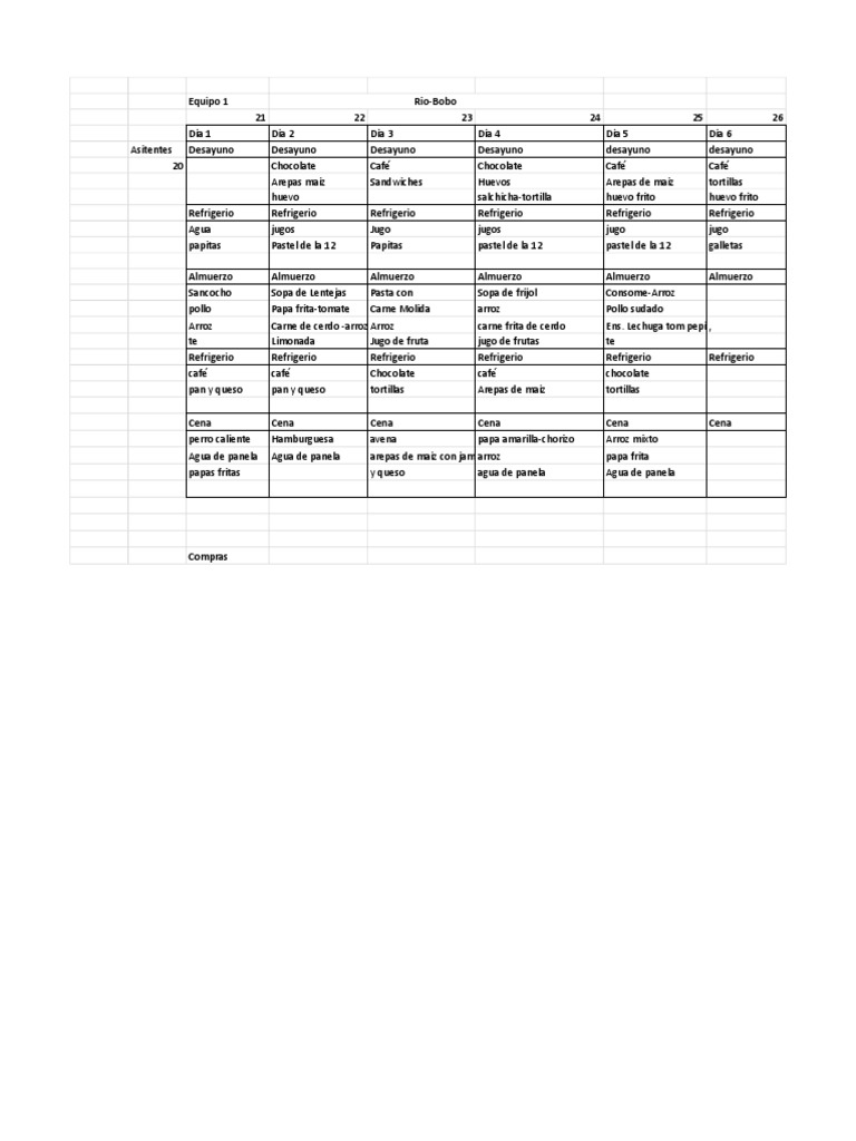 Minuta Alimentacion CJJ 2023 | PDF | Almuerzo | Cocina