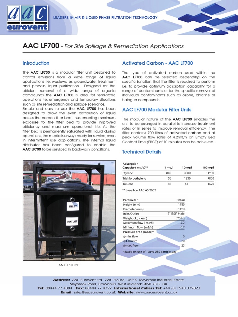 AAC LF700 Filter for Liquid Remediation | PDF | Filtration | Water