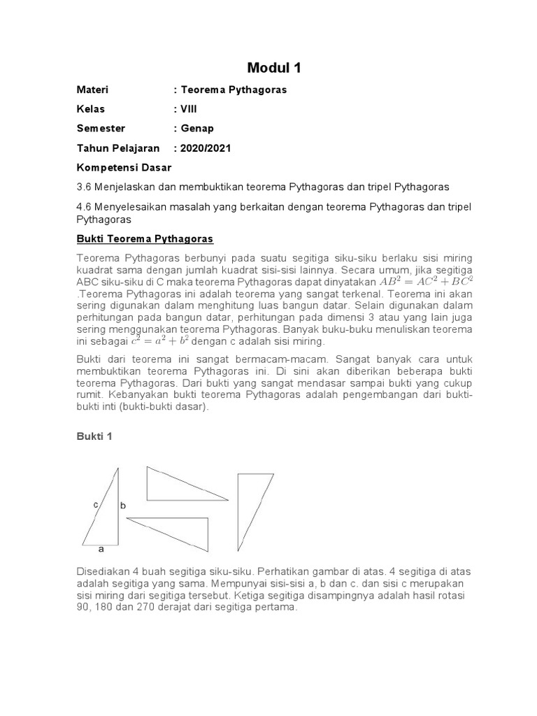 Modul 1 Teorema Pythagoras | PDF