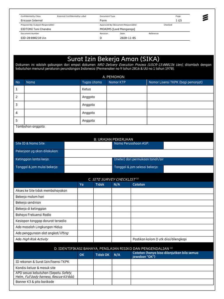 Formulir New SIKA_EHS Site Folder | PDF