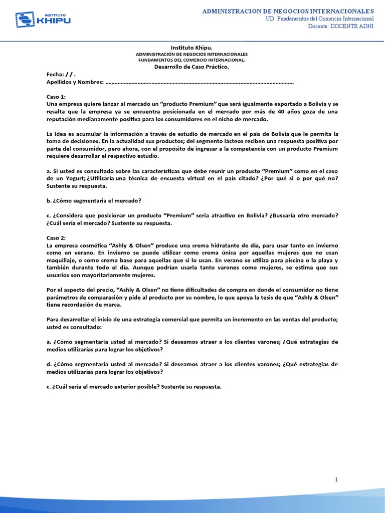 Caso Practico - Oferta Exportable | PDF | Mercado (economía) | Producto (Negocio)