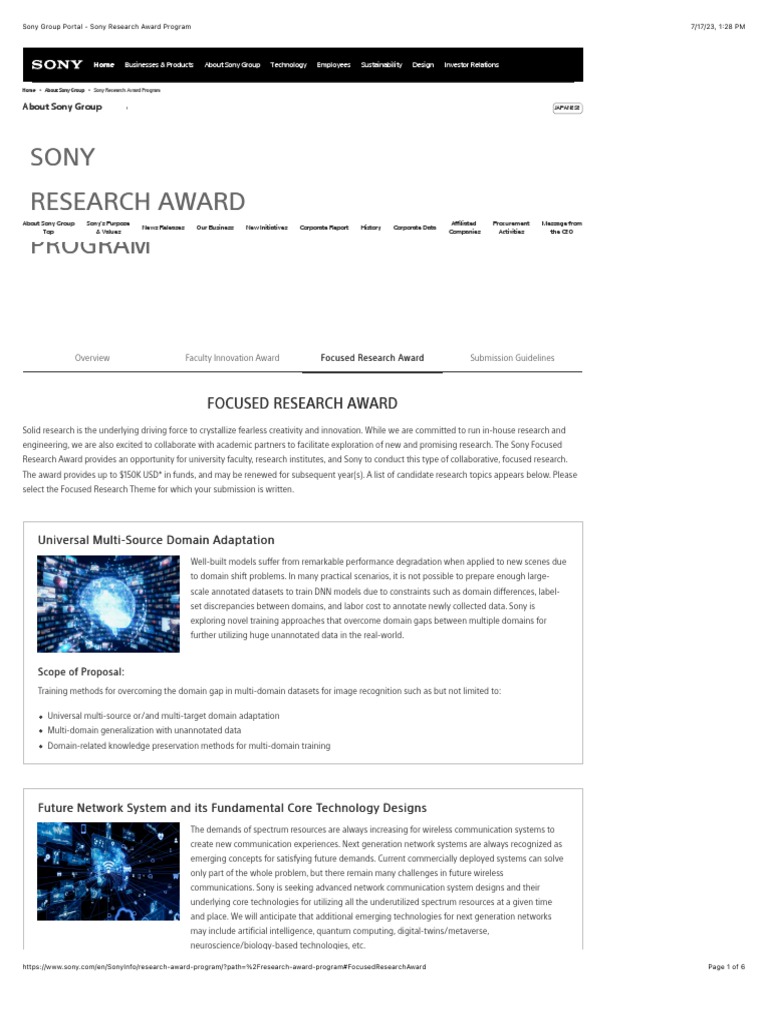 Sony Group Portal - Sony Research Award Program | PDF | Business | Sony