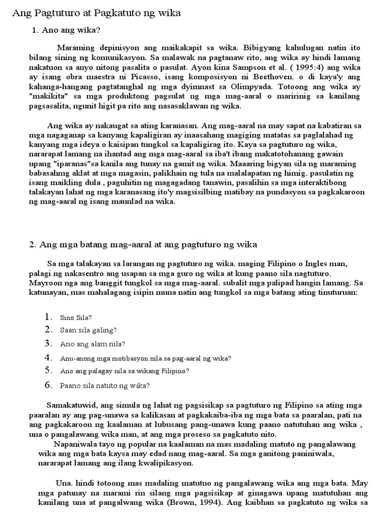 Ang Pagtuturo at Pagkatuto NG Wika | PDF