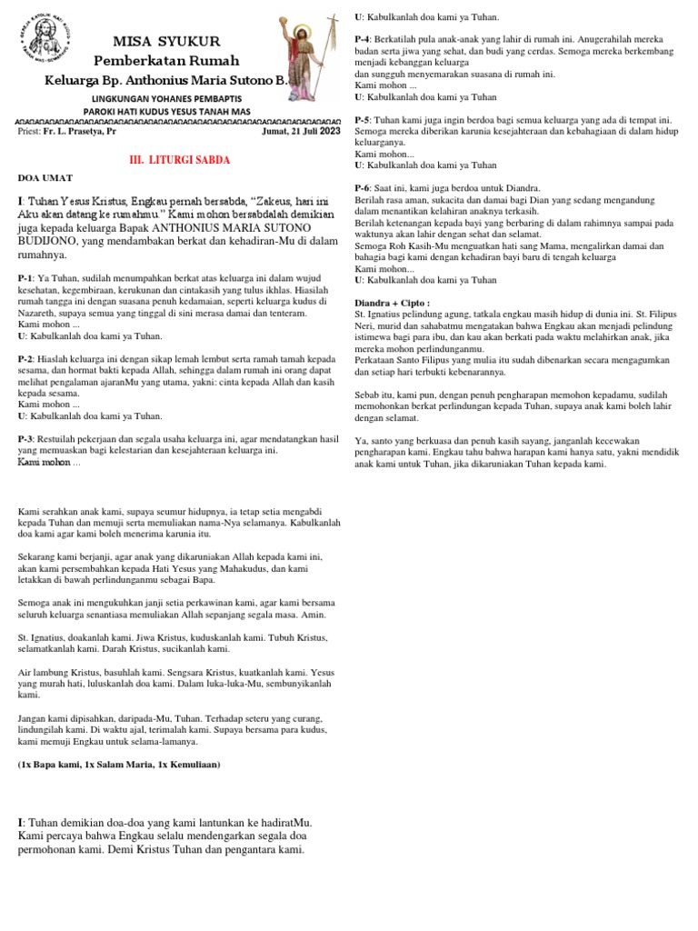 Doa Umat Pemberkatan Rumah Katolik | PDF