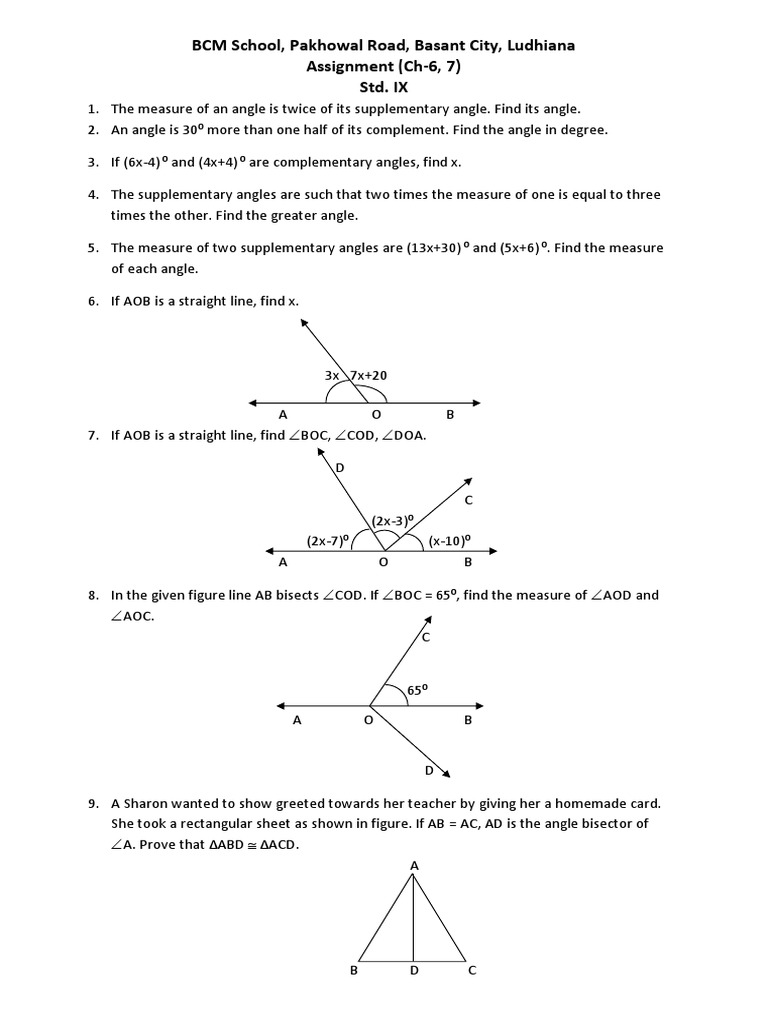 Assignment Class 9 CH 6,7 | PDF | Elementary Mathematics | Polytopes