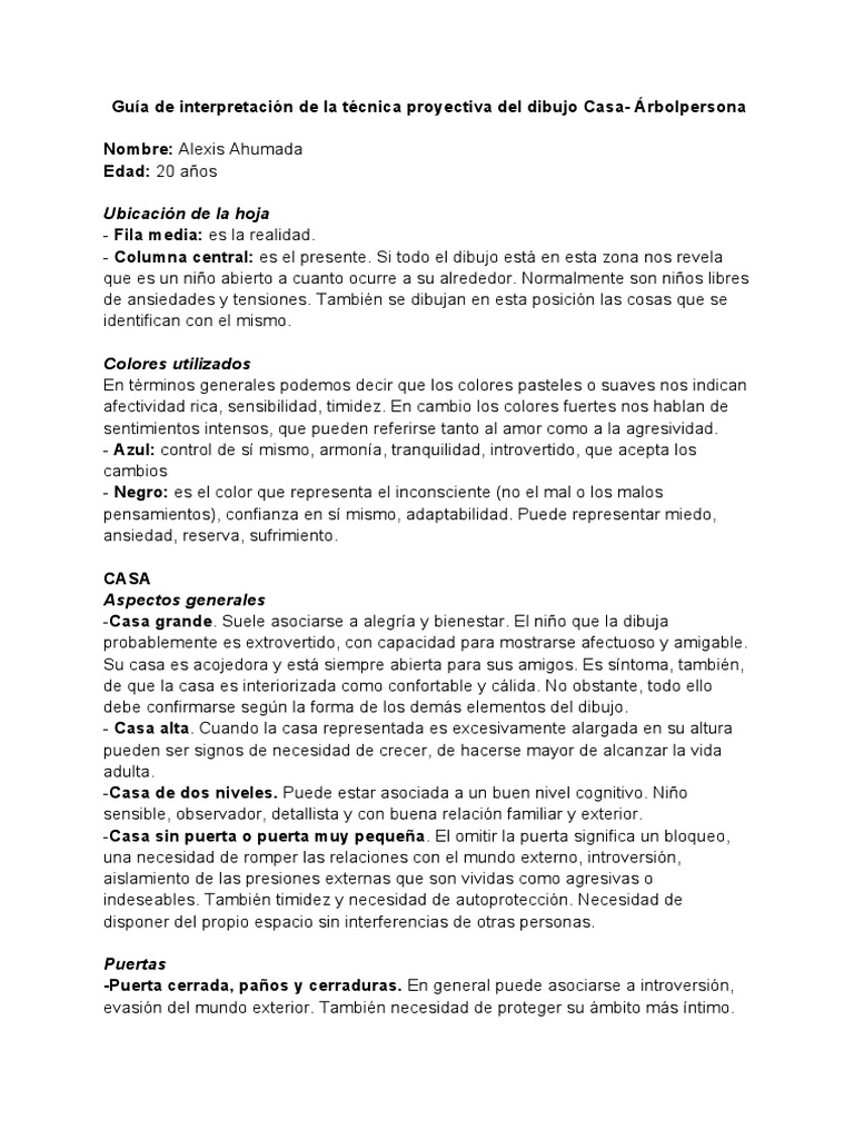 Test HTP Interpretación (Ejemplo) | PDF | Trastorno de ansiedad | Las ...