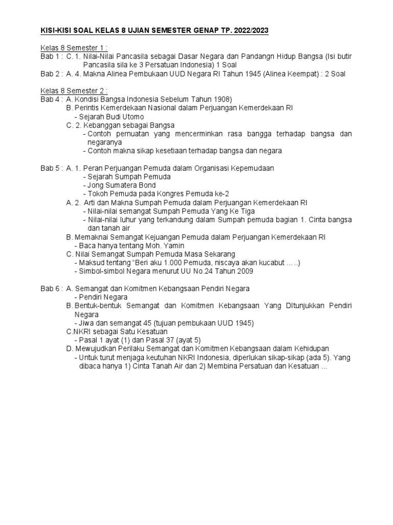 Kisi-Kisi Soal PPKN Kelas 8 Ujian Semester Genap TP.2022-2023 | PDF | Politik