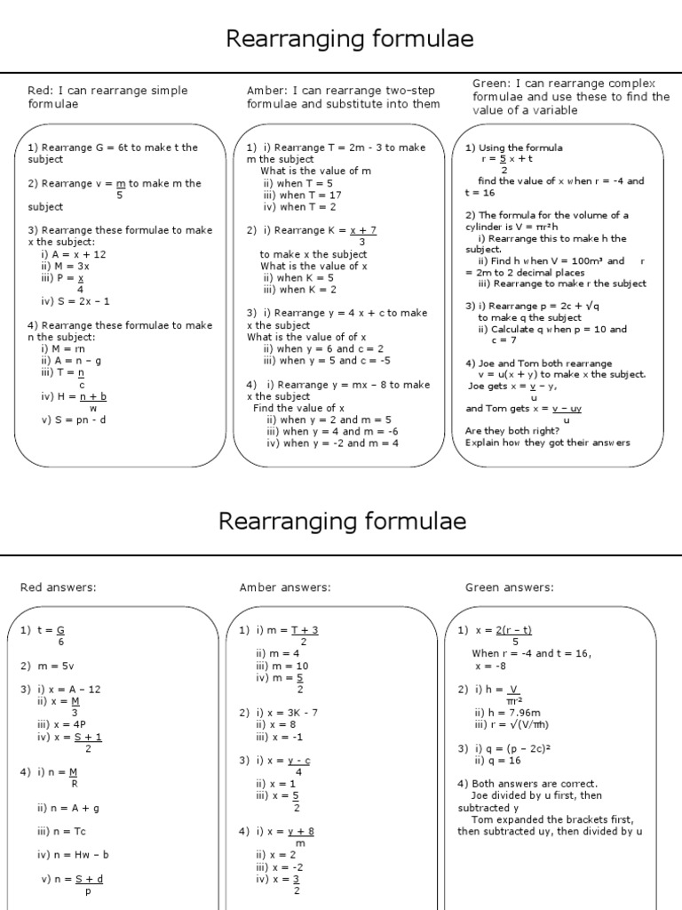 Rearranging Formulae | PDF | Mathematics | Arithmetic