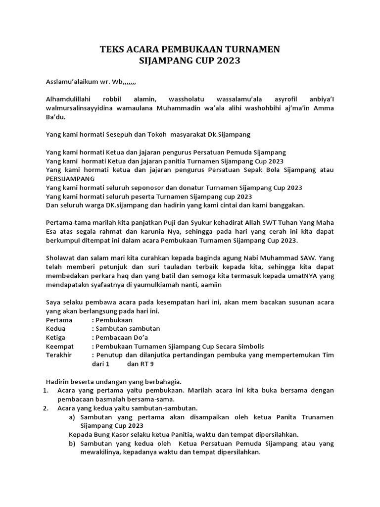 Pembukaan Turnamen Sijampang Cup 2023 | PDF
