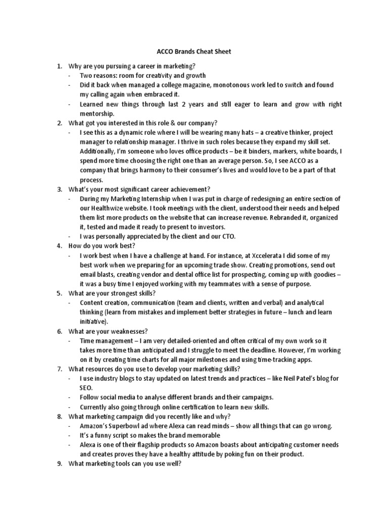 ACCO Brands Cheat Sheet | PDF | Marketing | Brand
