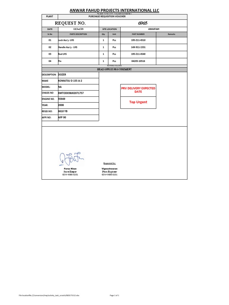 Anwar Fahud Projects International LLC Request No. 6965 | PDF