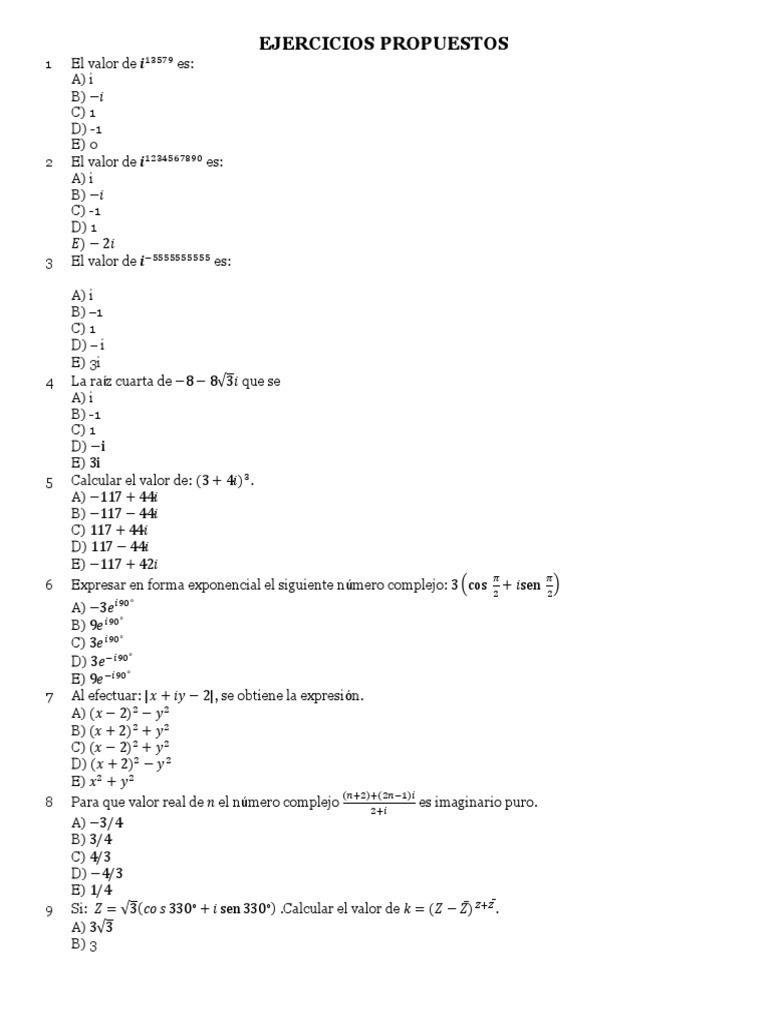 Semana 15 Ejercicios Propuestos - Numeros Complejos-1 | PDF | Métodos y materiales de enseñanza