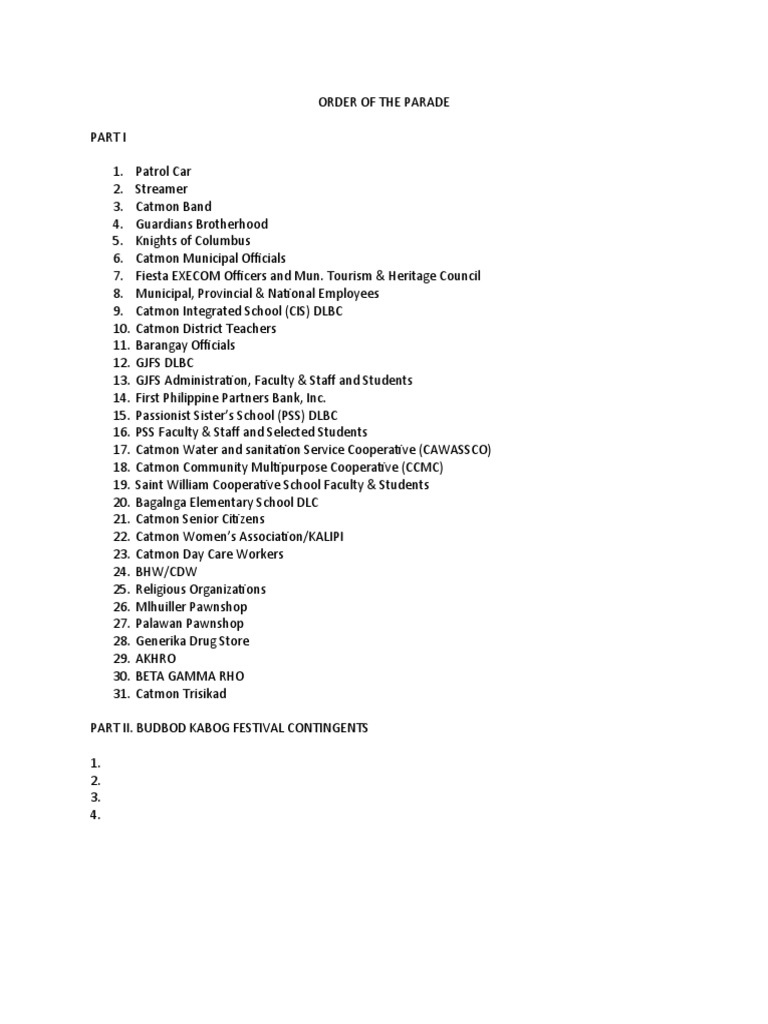 Order of The Parade | PDF
