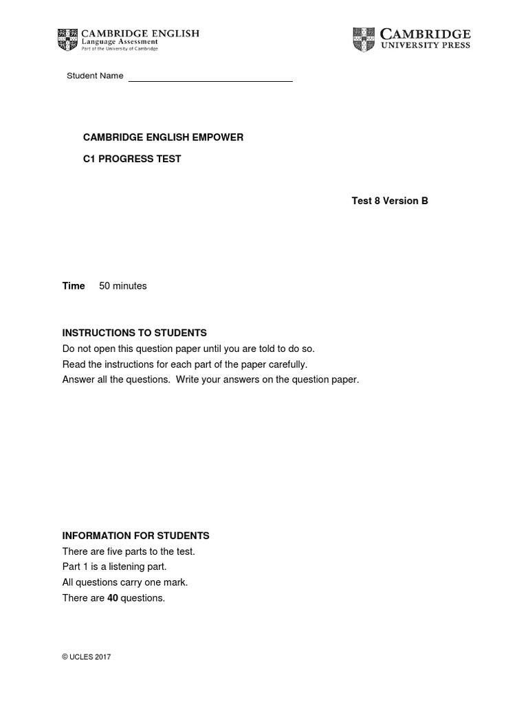 Unit 8 Progress Test - Version B | PDF