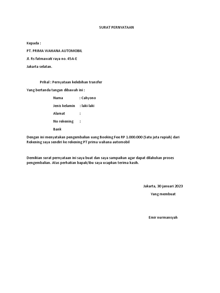 Surat Pengembalian | PDF