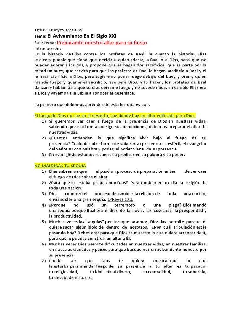 Avivamiento y Preparación Espiritual | PDF | Elijah | Oración