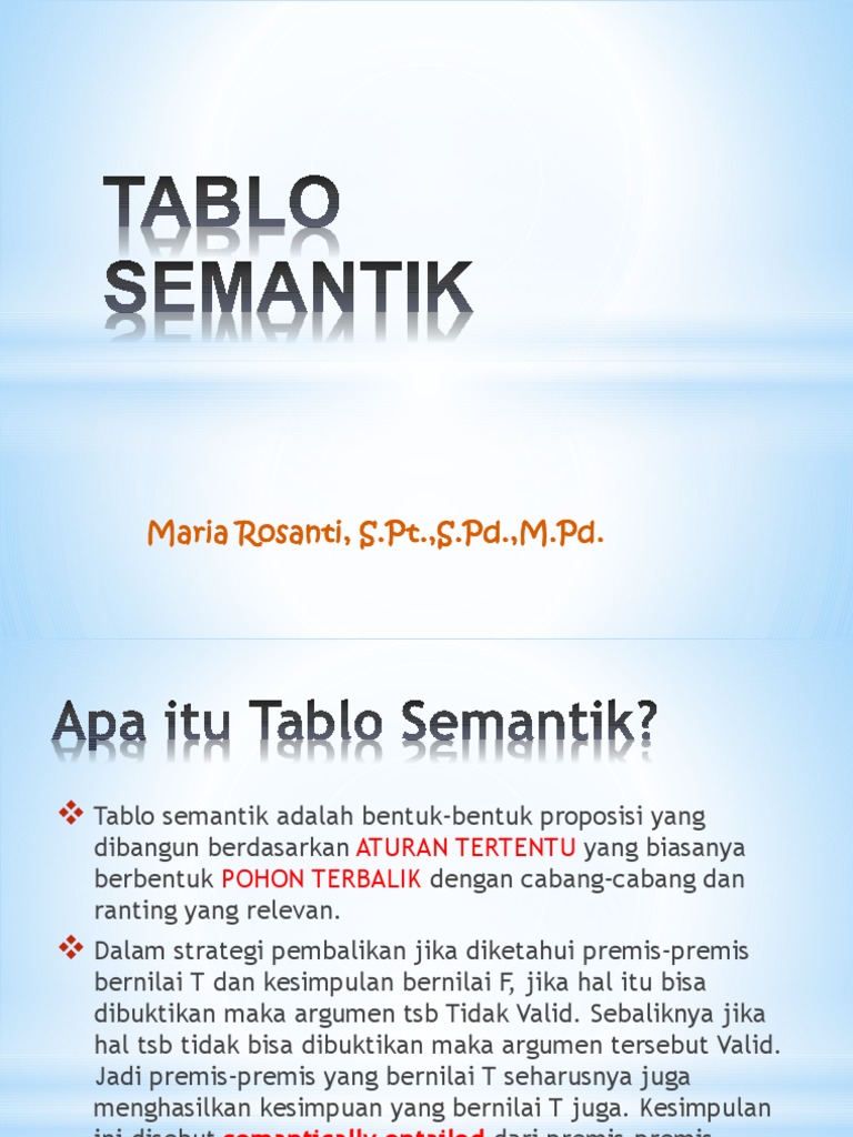MD 5,6. Tablo Semantik (Yo I) | PDF