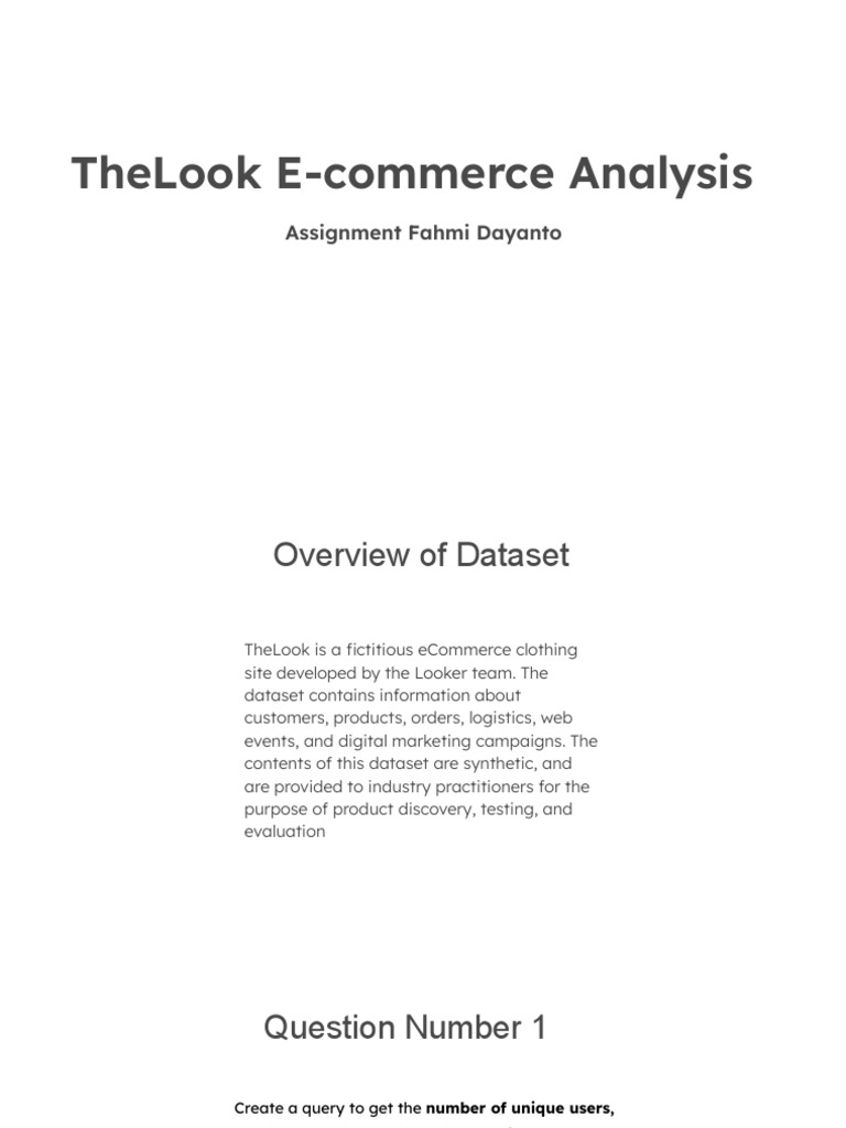 Thelook E-Commerce Analysis: Assignment Fahmi Dayanto | PDF | Marketing | Business