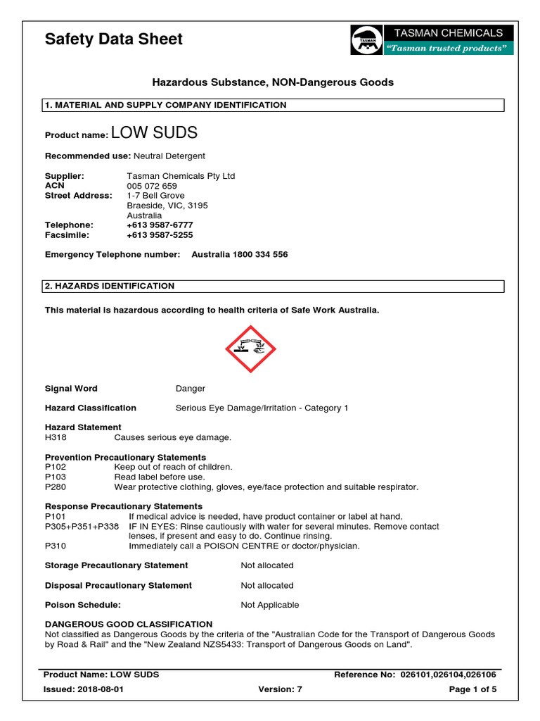 Low Suds Sds Download Free Pdf Dangerous Goods Toxicity