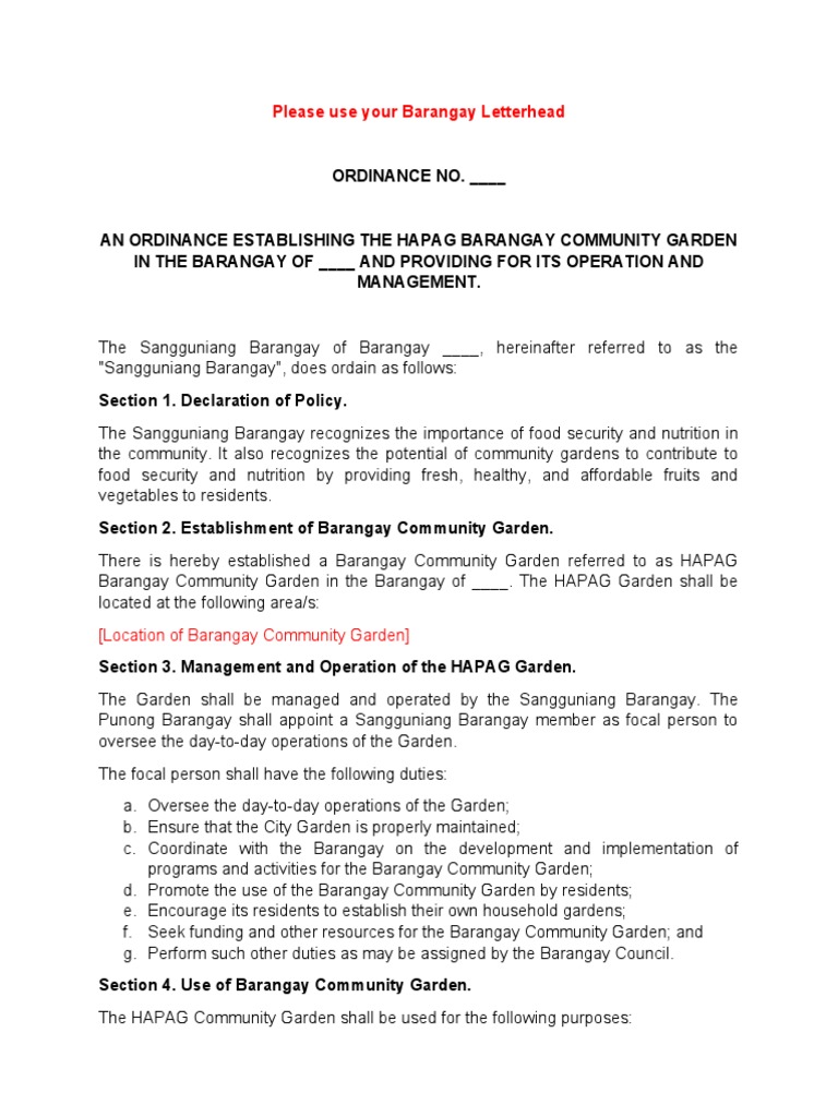 Sample-Brgy-Ordinance-on-HAPAG | PDF | Government | Justice