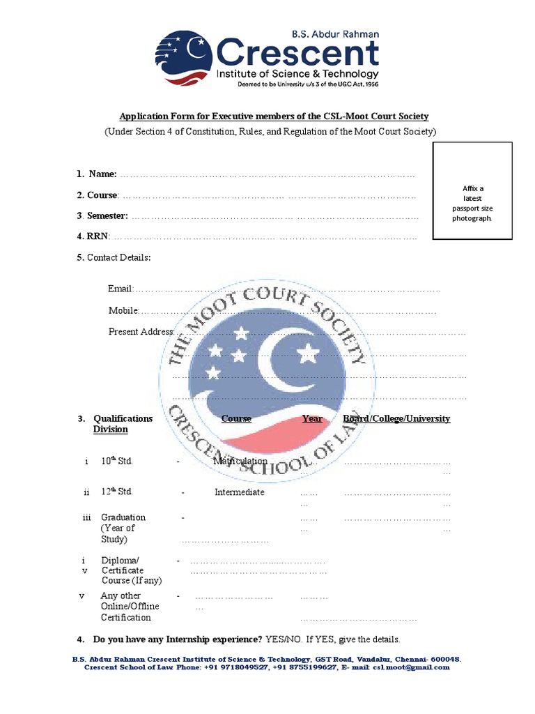 Application Form For Executive Members MCS | PDF