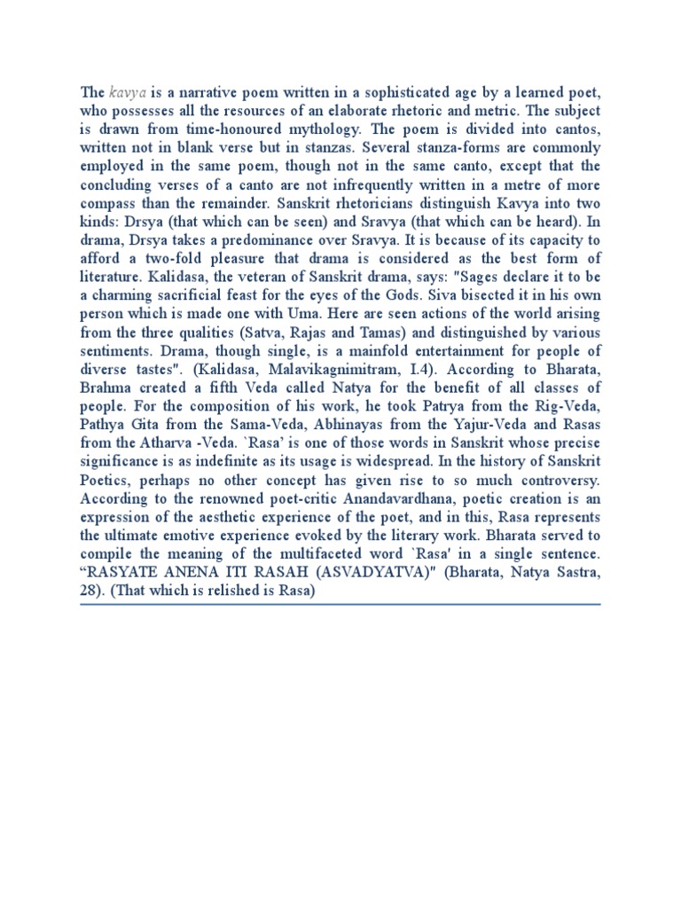 Overview of Sanskrit Kavya and Rasa | PDF | Poetry