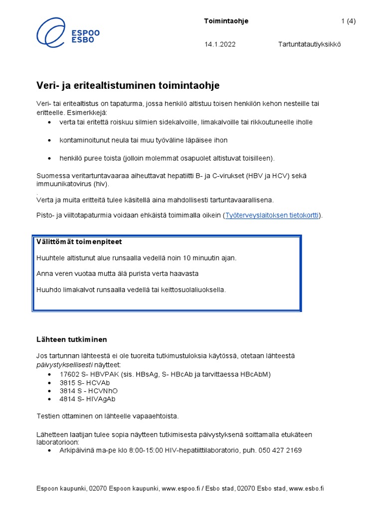 Veri - Ja Tartuntatautialtistusohje | PDF