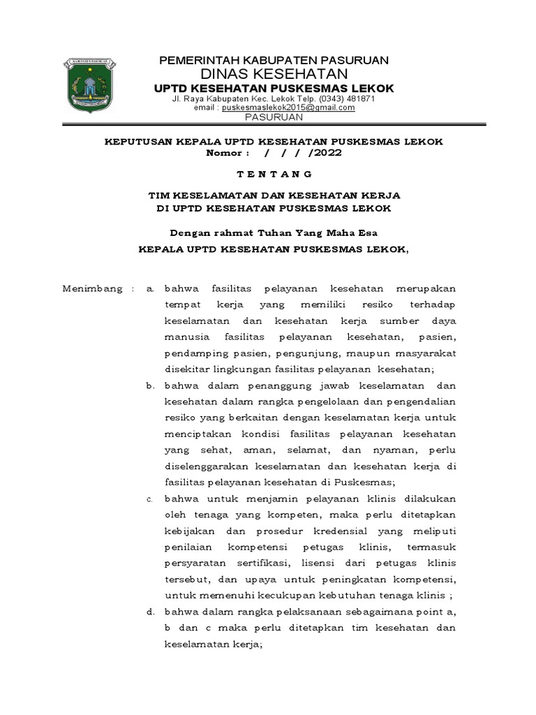 Tim K3 Puskesmas Lekok 2022 | PDF