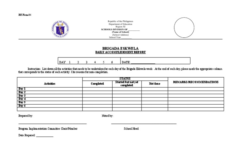 BE Form 6 DAILY ACCOMPLISHMENT REPORT 1 | PDF