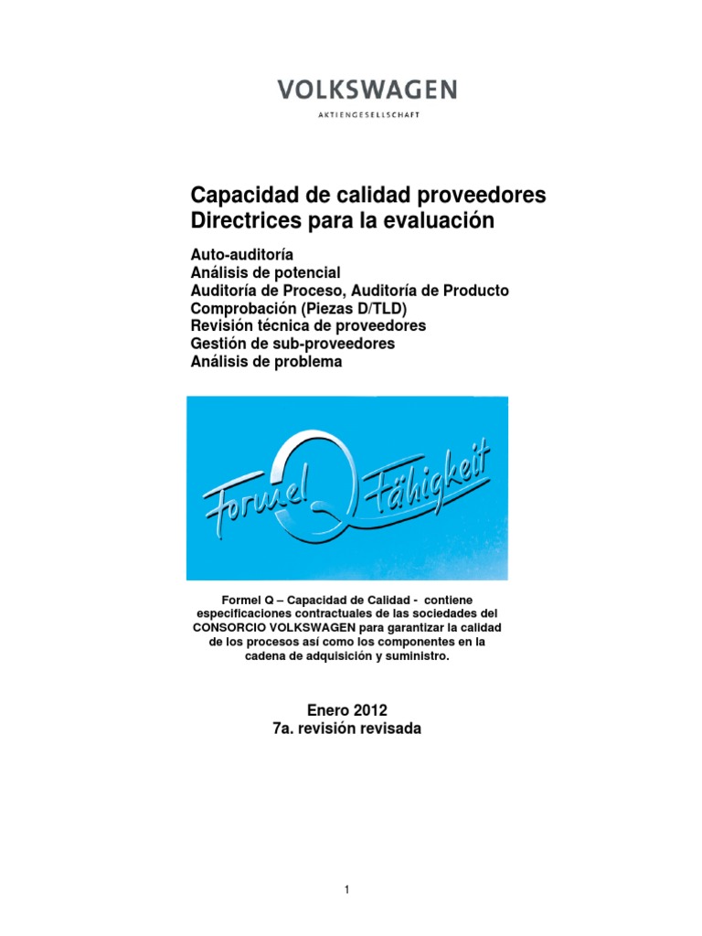 Directrices Formel Q para Proveedores VW | PDF | Calidad (comercial ...